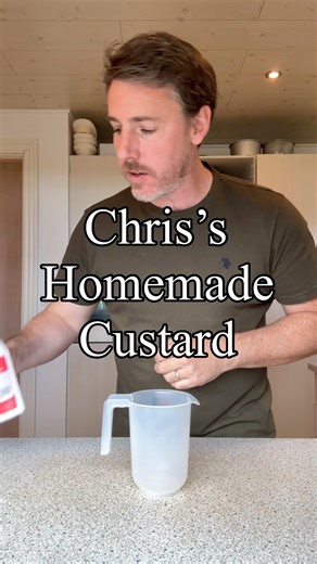 Chris’s Homemade Custard 👌🏻😋 Recipe 250ml of milk 250ml of cream 1/2 vanilla bean 4 egg yolks 50g of sugar 2tsp of cornflour Just heat it a bit longer for a thicker custard. Try not to go above 80C though Heat the milk, cream and vanilla in a pot. Extract the seeds from the bean first. I dropped the empty bean in to the pot too. Warm this up until it slowly begins to bubble then remove from the heat. Discard the empty vanilla bean and sieve the liquid afterwards Whisk the sugar and cornflour 