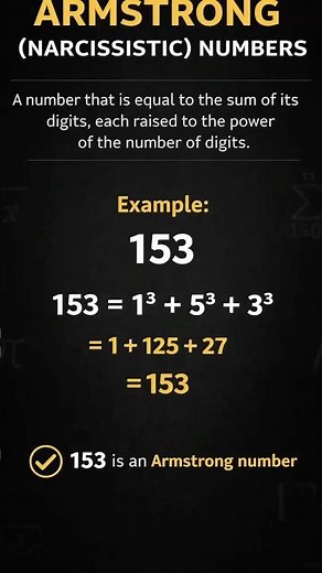 Armstrong Number Explained in 15 Seconds 🔢✨#mathshorts #mathformulas #mathstricks