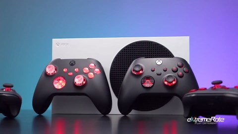 eXtremeRate Multi-Colors Luminated Dpad Thumbsticks Start Back Sync ABXY Buttons for Xbox Series X/S Controller, Black Classical Symbols Buttons DTF LED Kit for Xbox Core Controller