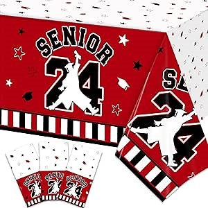 Red and Black Graduation Tablecloth, Red and Black Graduation Tablecloth Class of 2024, Senior 2024 Table Covers for Graduation Decorations Tablecloth (Red and Black)