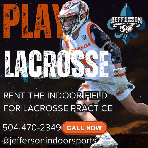 🥍 Lacrosse doesn’t stop for weather. Neither should your training. Run faster practices, sharper drills, and controlled scrimmages at Jefferson Indoor Sports. Our indoor turf field is perfect for lacrosse teams, clubs, and trainers who want consistency and space to compete year-round. 🔥 Rain-proof training 🏟️ Spacious indoor turf ⏱️ Flexible rental times for teams & coaches 📞 Reserve your lacrosse field time: 504-470-2349 🌐 jeffersonindoorsports.com 👉 Lock in your slot now—prime training t