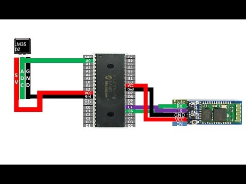 PIC16F877A based wireless sensor system using LM35 temp sensor and HC-05 Bluetooth module.