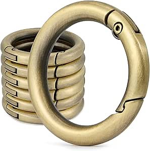 6pcs Metal Spring O Rings Round Carabiner Key Ring Clip for Keychain Buckle, Purse Hardware, DIY Crafts (Brass, 1'')