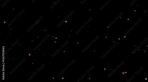 Transparent background confetti animation with colorful, falling particles. Ideal for celebrations, events, and festive overlays. Perfect for adding dynamic, joyful effects to video projects