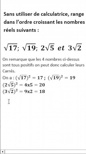 Calcul littéral, calcul numérique:ranger des nombres avec des racines carrées dans l’ordre croissant