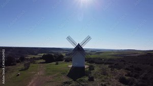 ancient old medieval windmill moving away scene traditional don quijote windmill
