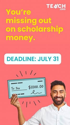 Want to enter a teacher preparation program this year? Don’t let finances stop you! Apply for a $1000 scholarship today. Deadline: July 31, 2023. Link in bio. #FutureTeacher #teacherpreparationprogram #becomeateacher #scholarships #teachersofinstagram #Futureteachers #scholarshipopportunities #classof2023 #classof2023educationmajor | Teach.org