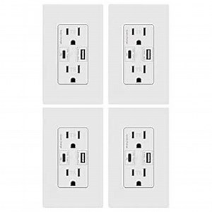 USB C Outlet PD 24W Power Delivery Type C + A Receptacle 4.8A, Receptacle in-Wall 15 A 125 Volt Tamper-Resistant w/Screwless Wall Plate UL Listed (USB c Outlet PD 1pack)