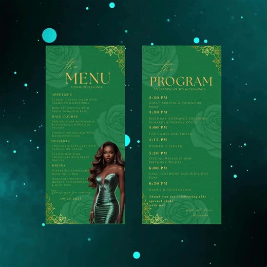 Editable Menu and Program Template Green Gold Birthday Dinner Menu Cards With Photo Retirement Party Program Printable Adult Floral Menu - Etsy Canada