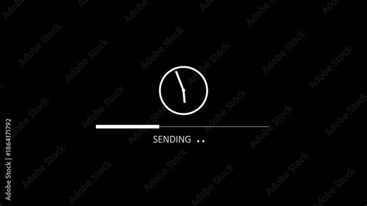 Sending loading animation. Dynamic progress indicator for active system and software task execution on black background. Banking transfer.