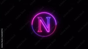 Neon font letter N. Animated neon alphabet, neon font N, neon text N, neon letter N