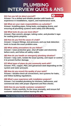 Plumbing Interview Questions and Answers | Plumber Interview Questions and Answers