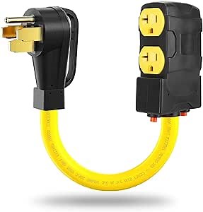 50 Amp to 110 RV Adapter, 50 Amp to 15 Amp Adapter Plug, 4 Prong NEMA 14-50P to 4X 5-15R/5-20R Household Outlets with Circuit Breaker, Generator Distribution Cord