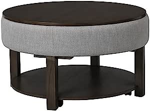 Benjara Yoel 33 Inch Coffee Table, Lift Top Storage and Shelf, Brown and Gray