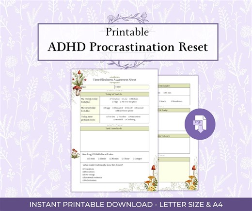 ADHD Procrastination Reset Printable PDF, Executive Dysfunction Worksheet, ADHD Productivity Tool for Adults , Gentle Focus Planner - Etsy