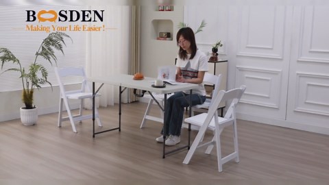 BOOSDEN 4 Foot Folding Table – Portable Adjustable Height Rectangle Table for Indoor & Outdoor Use