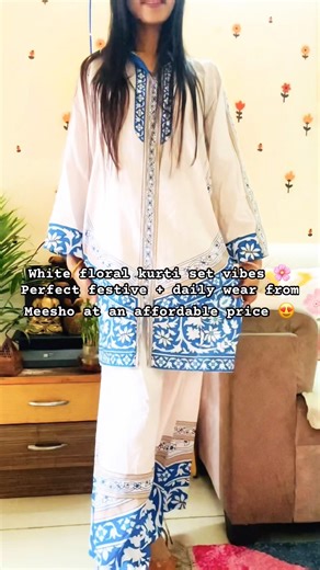 White floral kurti set vibes 🌸🤍Perfect festive + daily wear from Meesho at an affordable price 😍