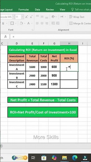 Calculate ROI (Return on Investment) in Excel #ExcelTutorial, #excel #exceltricks