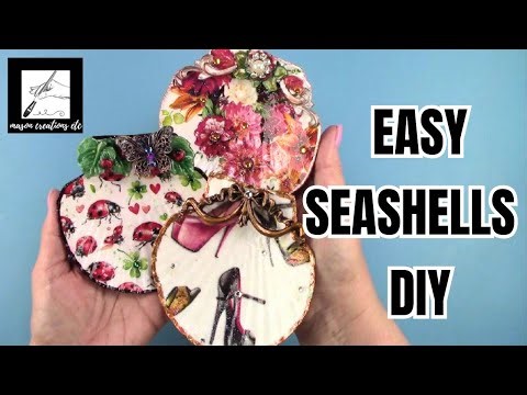 How to DECOUPAGE a Napkin to SEASHELLS – EASY DIY