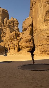 Inner child unlocked 🔓 Habitas AlUla in Saudi Arabia offers a playful, immersive experience featuring sunken trampolines from the interactive art installation Now You See Me, Now You Don’t by artist Manal AlDowayan, originally created for Desert X AlUla. Set among dramatic desert landscapes and ancient rock formations, the installation resembles scattered “puddles” embedded in the sand, inviting visitors to jump, lounge, and reconnect with their inner child while engaging with themes of environ