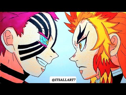 How to draw Akaza vs rengoku step by step with colour
