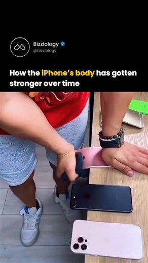 Bizziology on Instagram: "Just how strong is the new iPhone? Recent tests show a massive leap in frame durability across generations. Early aluminum models bent under moderate pressure, while the titanium iPhone 15 and 16 can withstand over 130 pounds without damage. That’s nearly triple the strength compared to models from a decade ago. Still, the glass backs remain a weak spot so even the strongest iPhone could use a case. PS - If we’re in the A.I. gold rush, why not capitalize on it? All you 