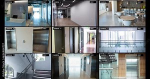 Screens with cctv surveillance camera views