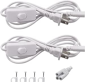 2PCS T5 T8 LED Light Power Extension Cable with On/Off Switch (6FT/1.8M),T5 T8 LED Wire Connector Power Cord with on/Off Plug for LED T5 T8 Integrated Tube Light Fixtures O-P-006