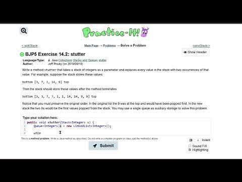 Java Practice It | Exercise 14.2: stutter | Collections, #stacks and #queues , stacks, queues