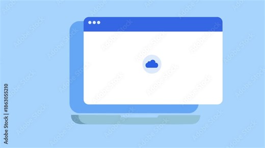 Minimal web browser window interface with cloud sync icon on a blank page. Clean UI design concept for data synchronization, cloud services, and online system processes.