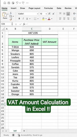 How to Calculate VAT in Microsoft Excel ❓ #excel #exceltips #exceltricks #microsoftexcel