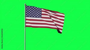 USA flag is waving on green screen. Seamless loop 3d animation of US symbol