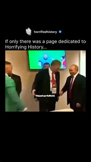 Horrifying History on Instagram: "During a 2018 meeting in Russia, UFC star Conor McGregor briefly placed his arm around President Vladimir Putin’s shoulders in a casual gesture. The moment lasted only a second before Putin’s security team intervened and instructed McGregor to remove his arm. The interaction occurred at the World Cup finals in Moscow where both men were guests. Video footage shows Putin initially accepting the gesture with a smile before his security stepped in, while McGregor c