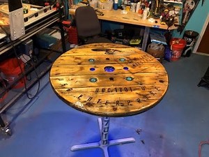Wire spool table with epoxy resin & LED lights (Star Trek) theme