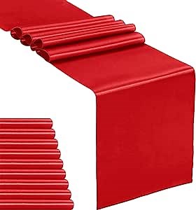 10-Pack Satin Table Runner Red 12 x 108 inches Long, Table Runners for Wedding, Birthday Parties, Banquets Decorations（10 Pack, 12x108 Inch, Red）