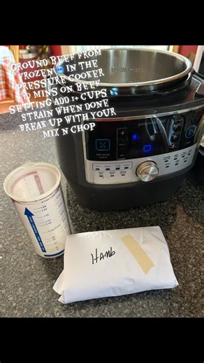 Ground beef from frozen 🥶 in the pressure cooker 10 mins on beef setting add 1 cups 💦 Strain when done Break up with your mix n chop @Pampered Chef #keepitsimpleinthekitchenwithkim #pressurecooker #bullettrain #quickcooker #groundbeef | Kim M Mitchell