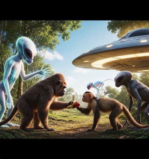 👽 Monkeys Meet Aliens at the Jungle Edge! 🐒🚀#aliens #jungkook #jungle #earlyhumans #elephant