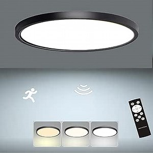 12 Inch Motion Sensor Ceiling Light Indoor Wired, Motion Activated Flush Mount Light Fixture, Motion Sensor Light Indoor for Closet Hallway Porch Laundry Garage Basement, 3000k/4000k/6000k Black