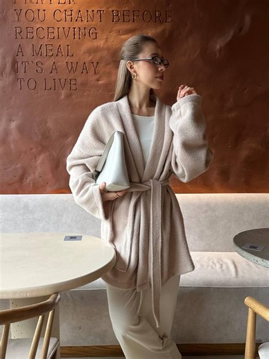 Angora Fluffy Belted Cardigan for Women | Cozy Oversized Knit Winter Sweater - Etsy