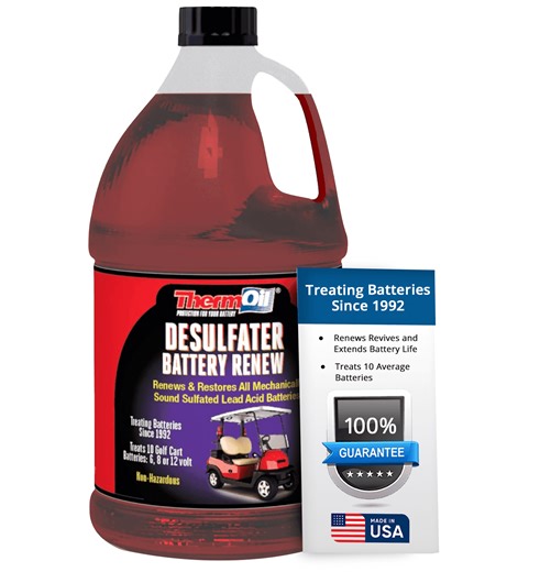 Thermoil® DeSulfater Golf Cart Solution Renews Restores & Revives Any Sulfated Lead Acid Battery Guaranteed! 64 Oz Treats Ten 6, 8 or 12 Volt Batteries. Made in USA