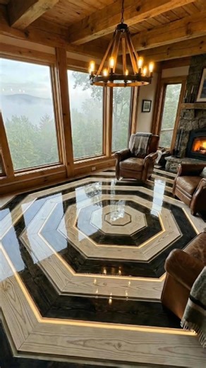 Stunning epoxy rustic geometric wood floor #interiordesign #homedesign #epoxy #renovation #livingroom #rusticliving | Weird Designs