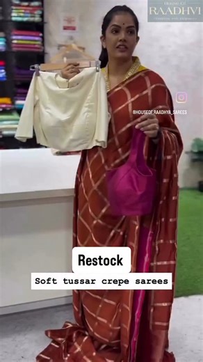 House of Raadhvi - Traditional Benarasi sarees on Instagram: "🚨 RESTOCK ALERT! Your favorite Tussar Crepe Checks are back! 💛 Search code:”soft tussar crepe checks” Visit our store Shop exclusive sarees @houseof.raadhya_sarees !!! Dm or watspp on 9611975315 Visit our website Www.houseofRaadhvi.com Visit our stores in Bangalore Basaveshwarnagar store address House of raadhya 464 veena complex beside pavitra paradise Basaveshwarnagar Bangalore -560079 #trending #instagood #fyp #foryou #houseofraa