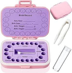 Jetec Baby Tooth Box Keepsake for Kids Teeth Storage Holder Child Teeth Organizer Tooth Fairy Box with Baby Fetal Hair Container and Tweezer for Keeping The Child Memory(Pink-Purple)