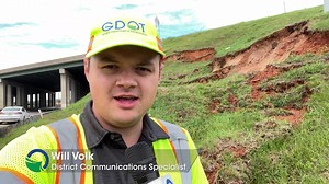 We are aware of the slope failure near Interstate 20 and Riverwatch Parkway in Augusta. Our engineers have determined that it is safe. The slide is not severe enough to affect the light pole. We are planning to fix this in the coming weeks. | Georgia DOT - East