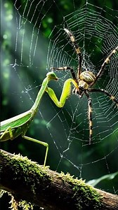 Praying Mantis vs Giant Orb-Weaver Spider | Epic Battle in the Wild #prayingmantis #spider
