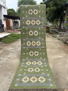 Handwoven Wool & Jute Kilim Rug: Geometric Indian Dhurrie - Etsy