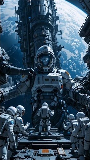 Astronauts and a Giant Robot Outside the Spaceship in Deep Space 🤖🚀