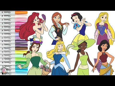 Disney Princess Coloring Book Compilation Aurora Tiana Jasmine Rapunzel Belle Ariel Anna Snow White