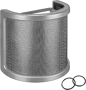 U-tech Upgraded Three-Layer Microphone Pop Filter with Elastic Mesh, Foam & Etamine Layers - Perfect Mic Windscreen Cover and Handheld Shield Mask for Vocal Recording YouTube Videos Streaming(Silver)