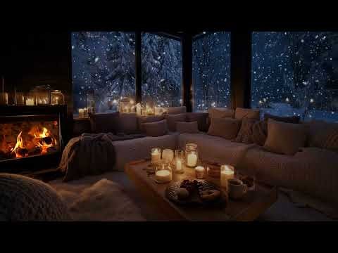 (No Ads) Warm Fireplace Sounds and Gentle Winter Wind for Quiet Comfort